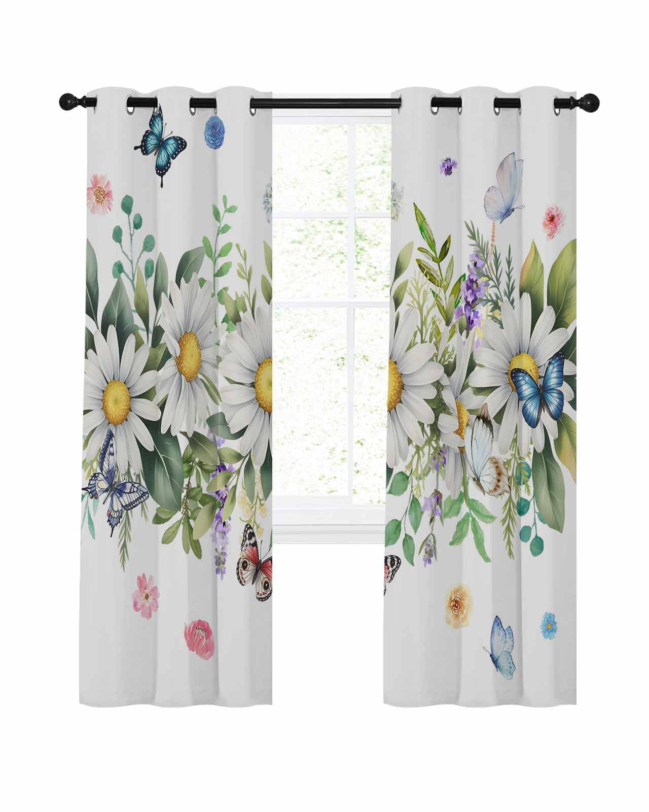 Daisy Blackout Curtains 45 Inch Length Watercolor Spring Daisy Flowers ...