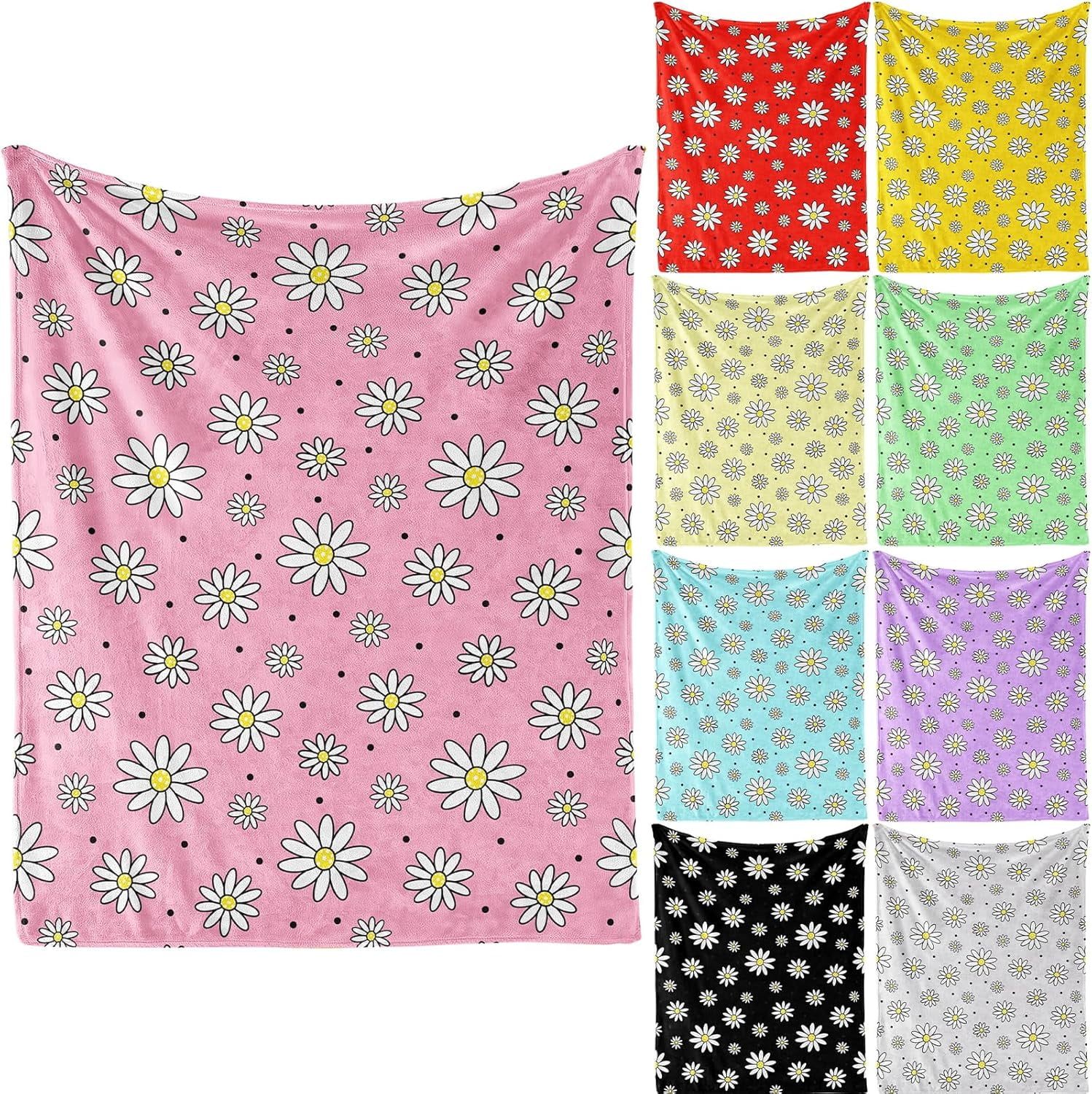 Daisy Blanket, 60" x 50" Flannel Cute Daisies Themed Stuffed Plush ...