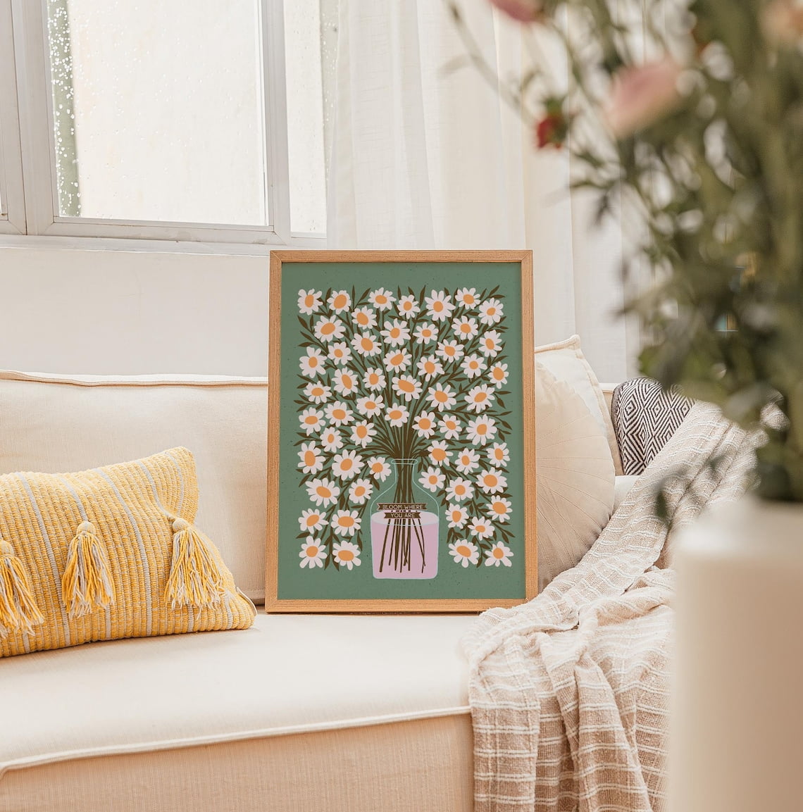 Daisy Bouquet Retro Floral Cottagecore Home Poster Unframed Paper Print ...