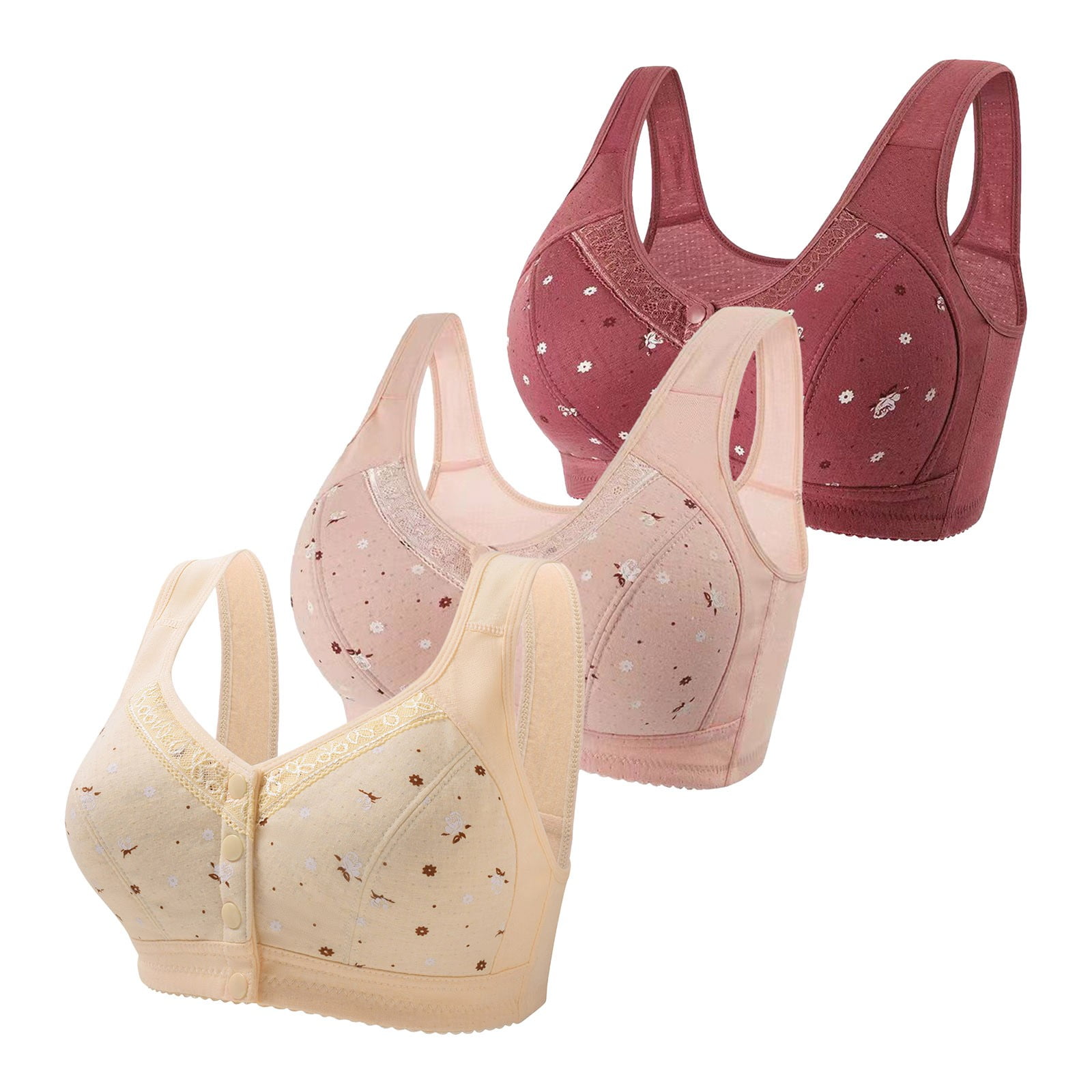 Daisy Bra 3 Pack Bras for Older Women Everyday Bras Cotton Front Button ...