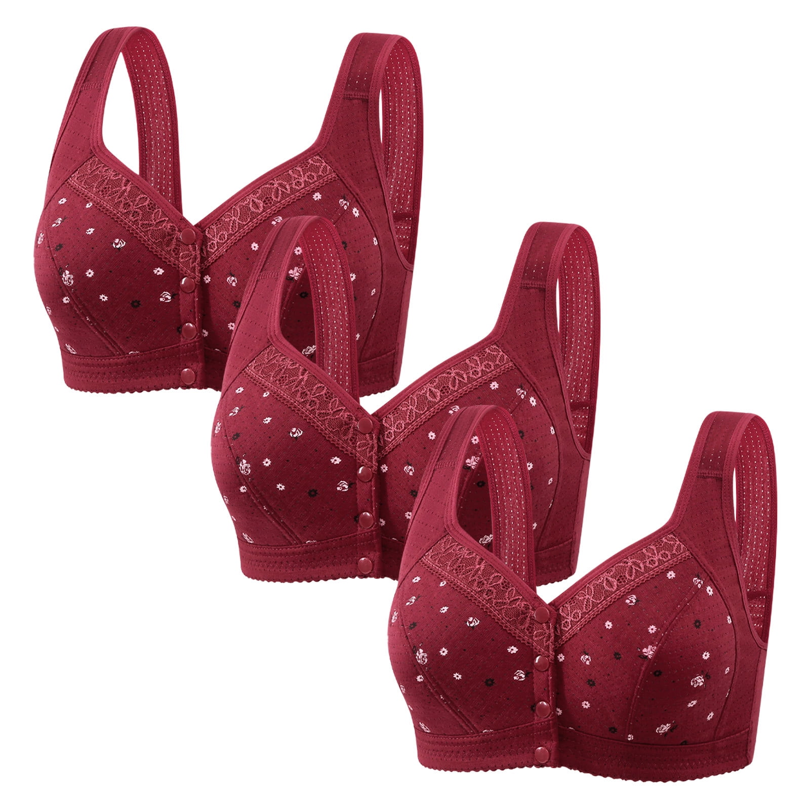 Daisy Bra Pack of 3 Bra for Seniors Front Closure Button Comfy ...