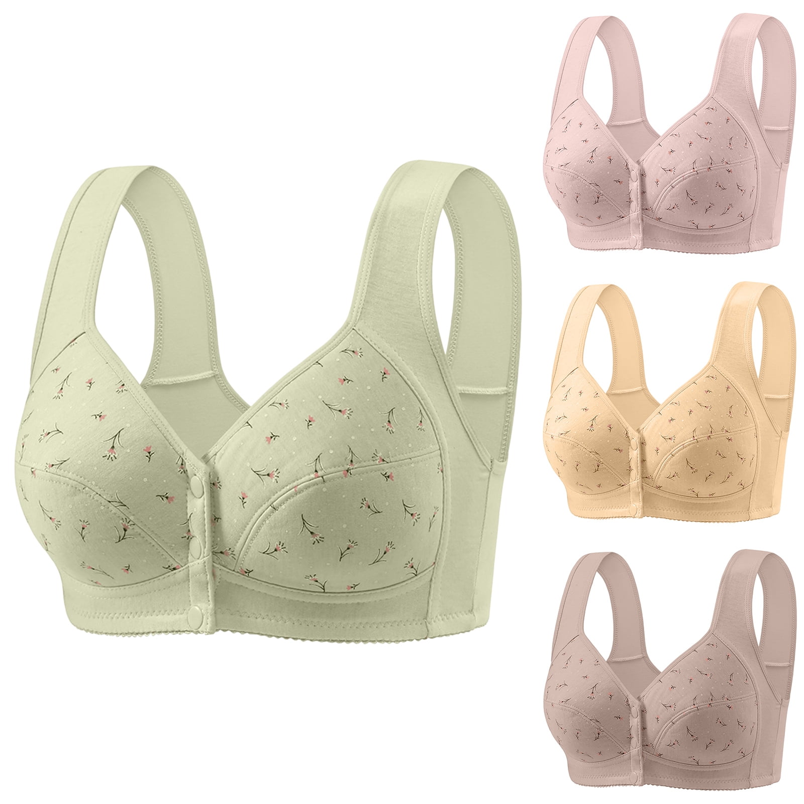 Daisy Bras for Older Women Floral Plus Size Bras Wireless Bras Front ...