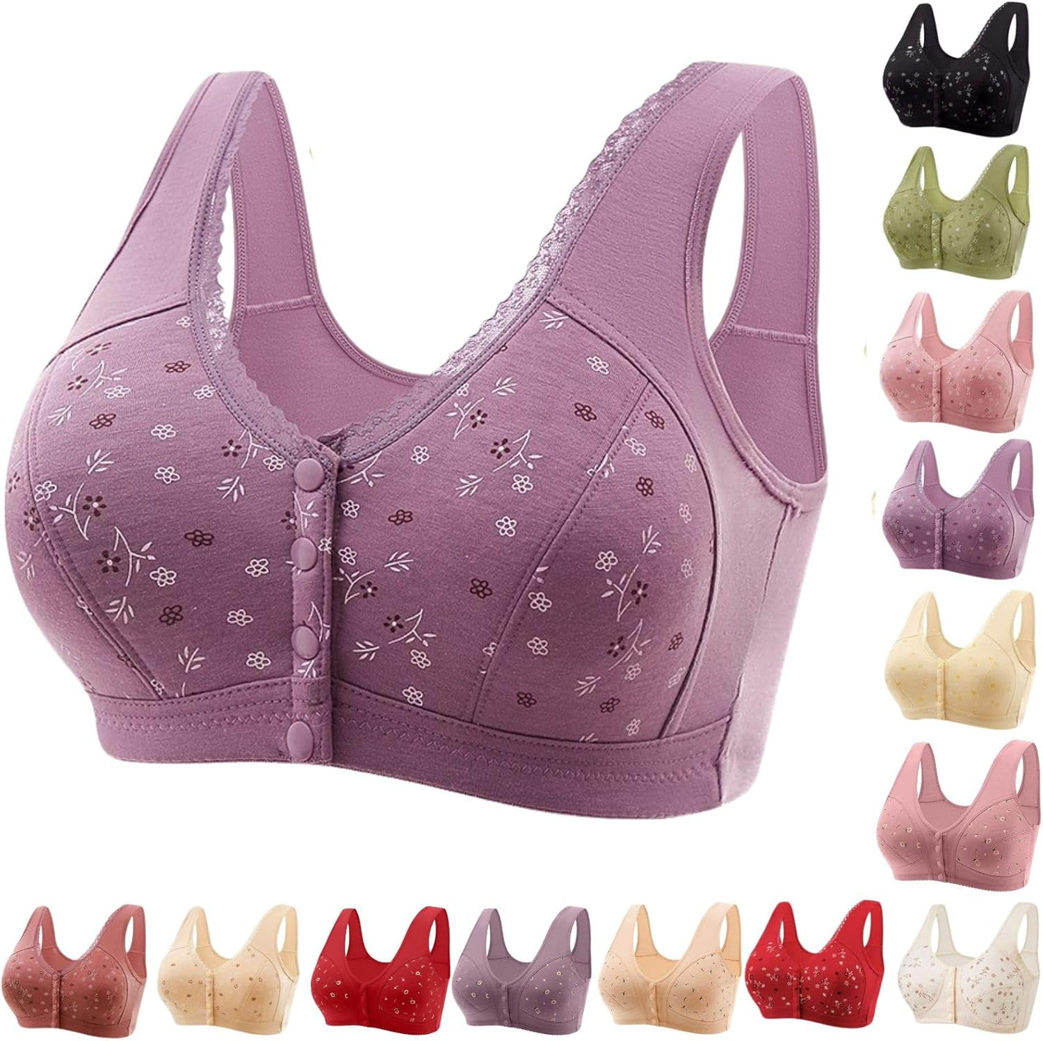 Daisy Bras for Older Women Front Closure Push up Bra No Underwire Full ...