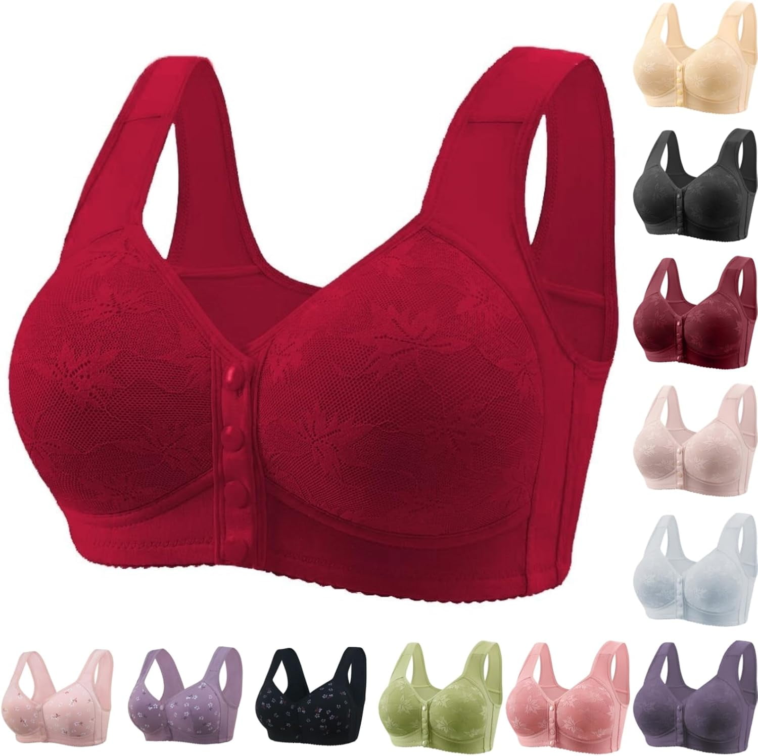 Daisy Bras for Older Women Front Closure Push up Bra No Underwire Senior Bra with Snaps 2025 ...
