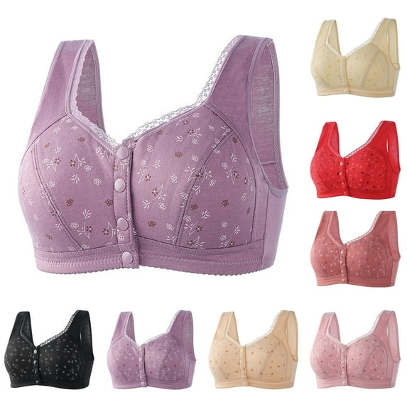 Daisy Bras for Seniors, Front Closure Wireless Bra, Breathable Cotton ...