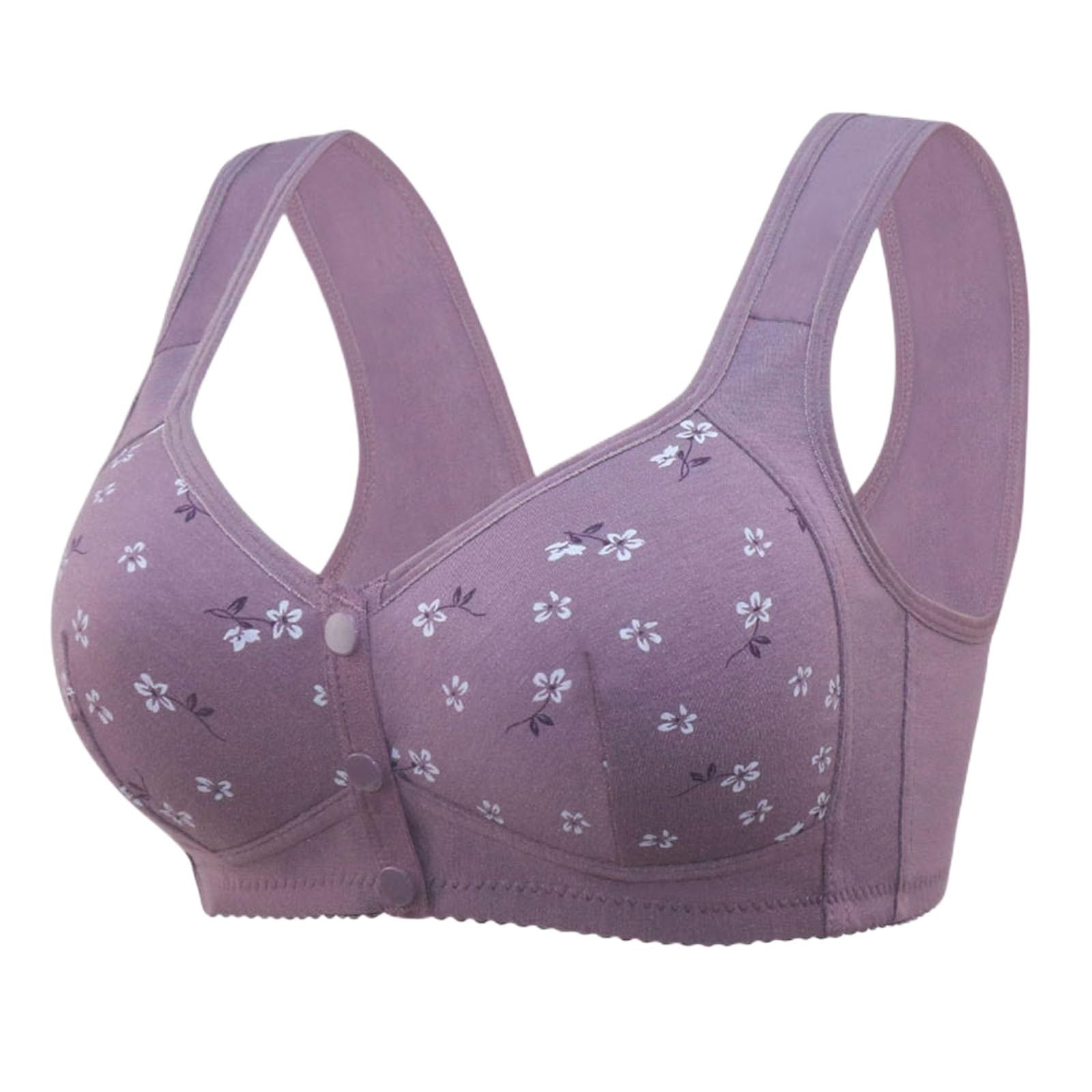 Daisy Bras for Seniors, Front Snap Closure Wireless Bra, Soft Cotton ...