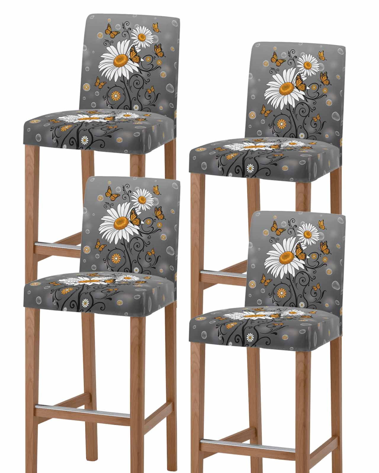 Daisy Butterfly Bar Stool Covers Set of 4, Spring Floral Butterflies ...
