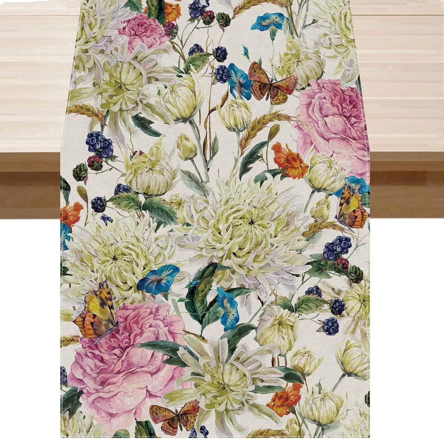 Daisy Butterfly Flowers Spring Table Runner Summer Seasons Burlap Table ...