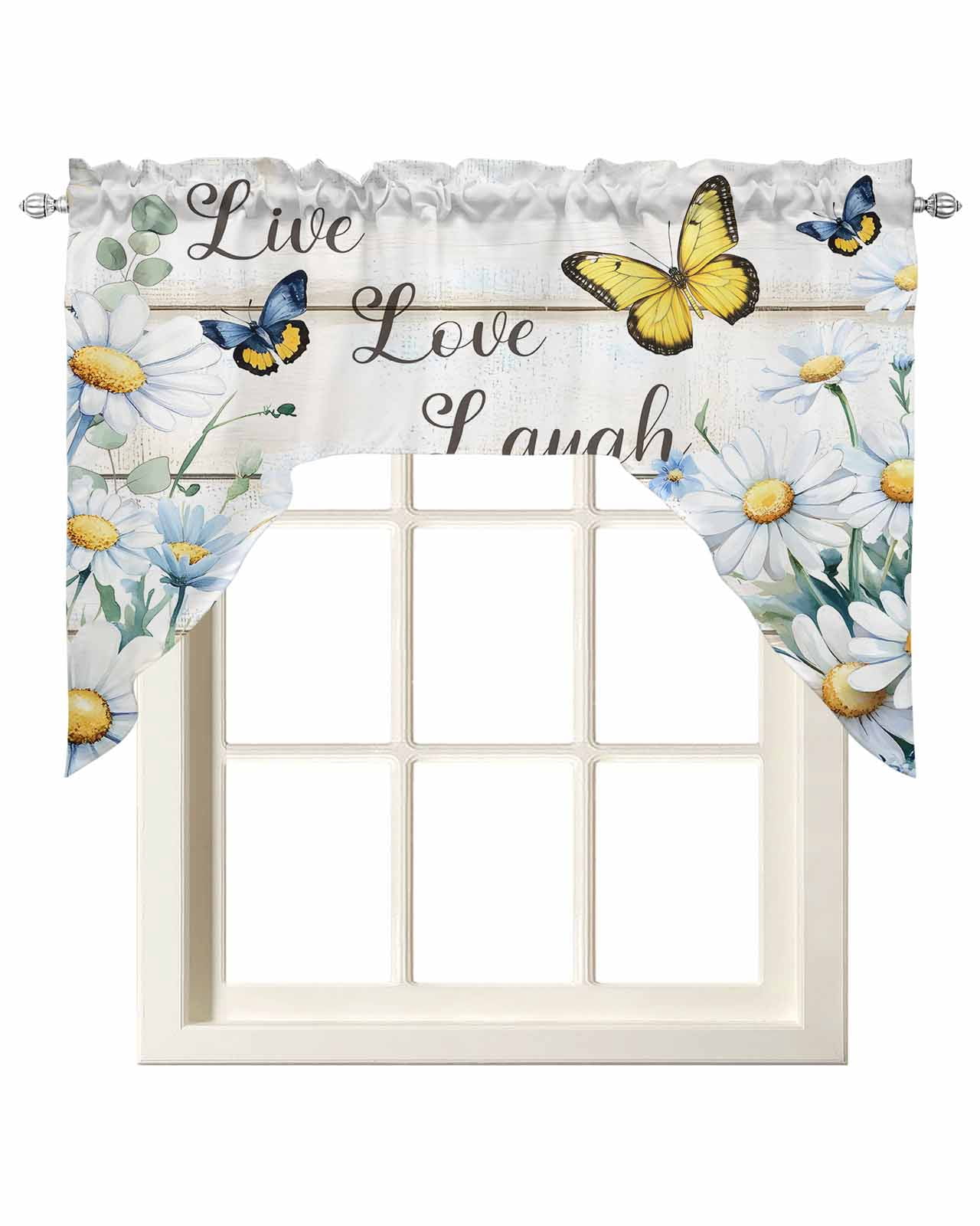 Daisy Butterfly Kitchen Curtains Swag Valance for Windows/Bathroom/Cafe ...
