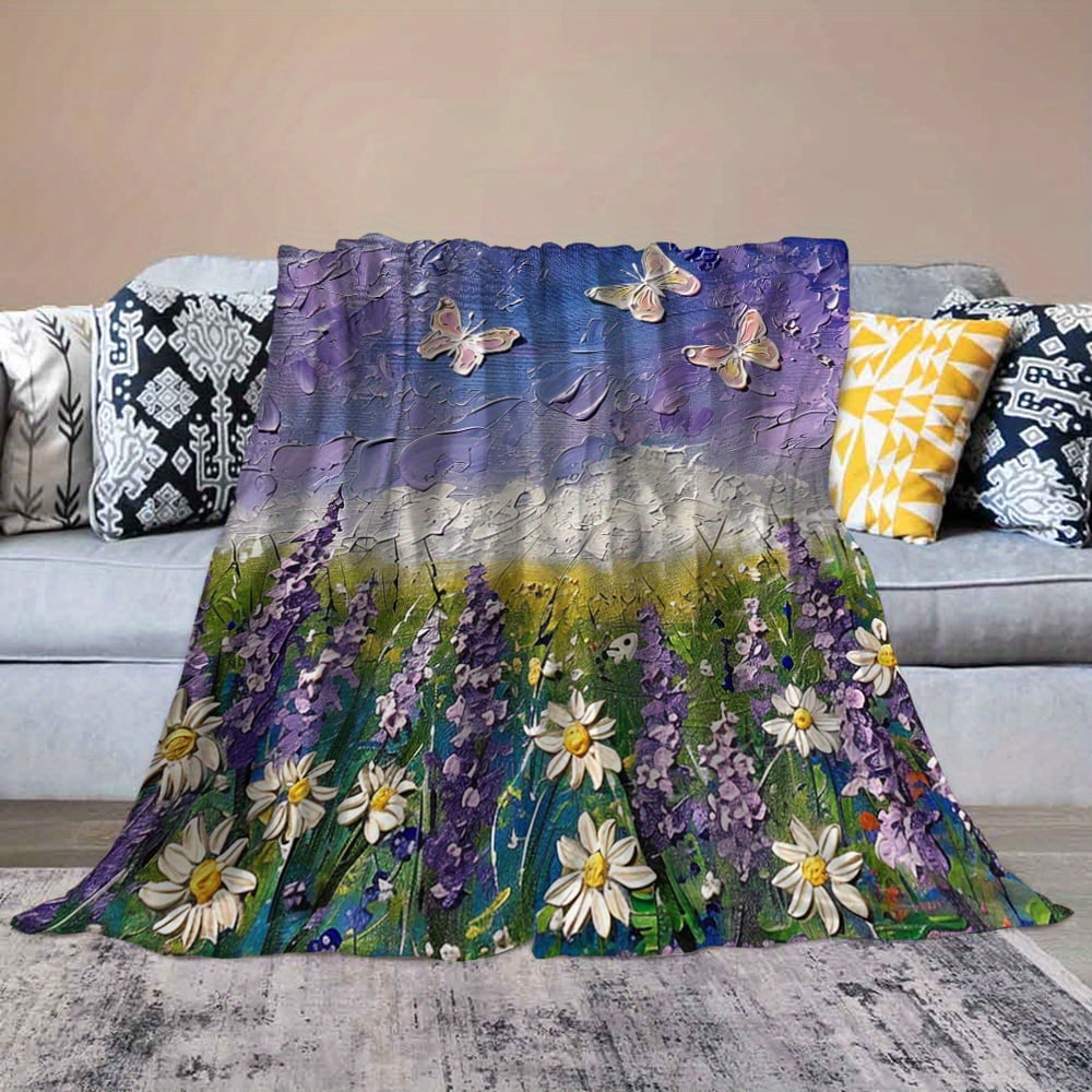 Daisy Butterfly Lavender Soft Warm Cozy Blanket, Rustic Wildflower ...
