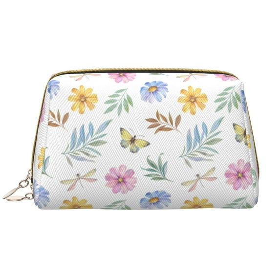 Daisy Butterfly Leaf Makeup Bag, Large Capacity Travel Cosmetic Bag for ...
