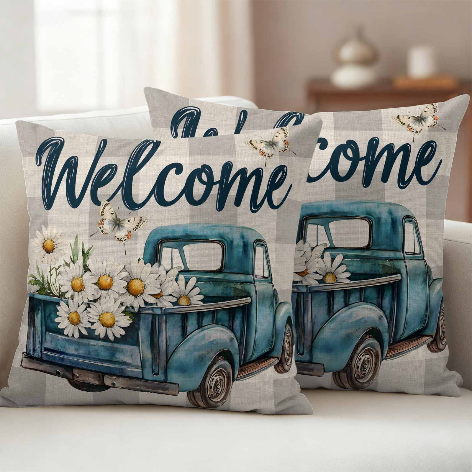 Daisy Butterfly Outdoor Waterproof Throw Pillow Covers 24x24 Set of 2 ...