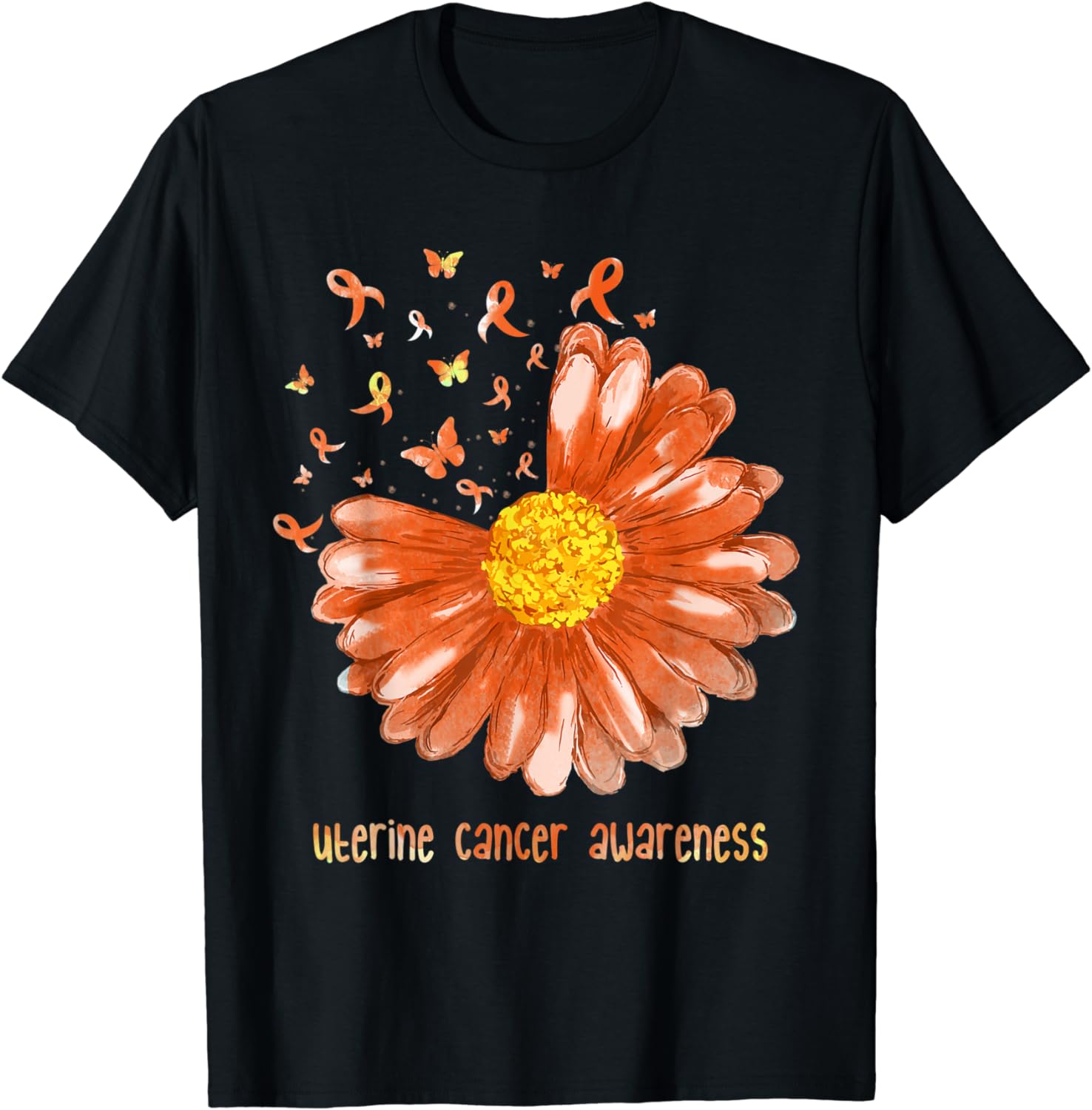 Daisy Butterfly Peach Ribbon Uterine Cancer Awareness T-Shirt - Walmart.com
