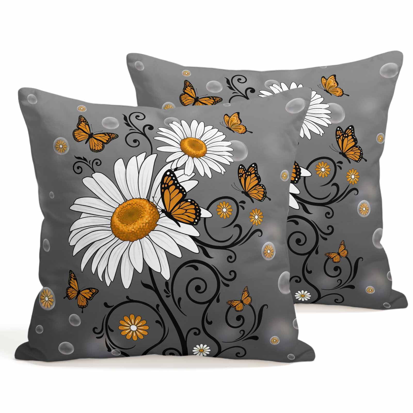 Daisy Butterfly Throw Pillow Covers 20 x 20 Inch Pillow Covers Set of 2 ...