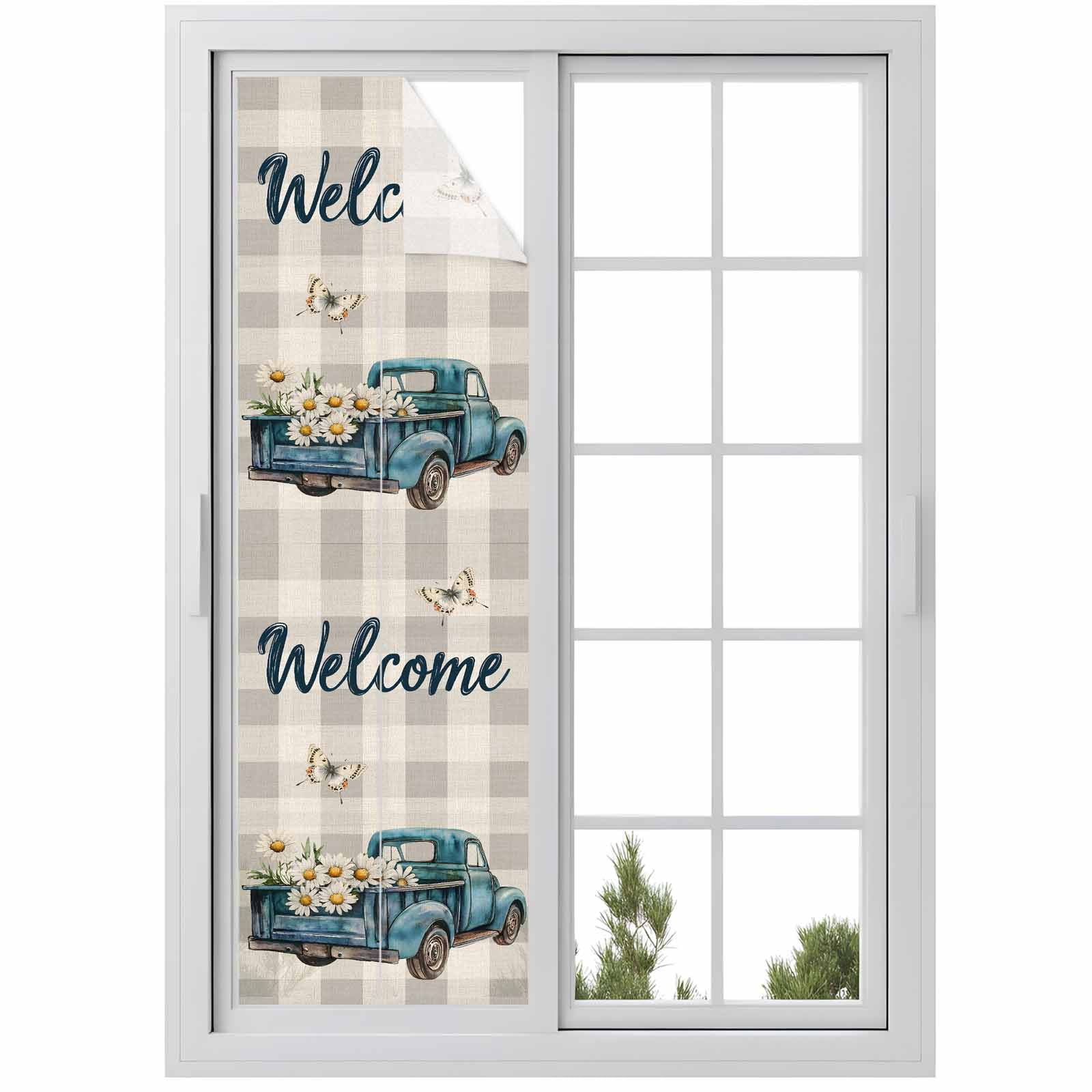 Daisy Butterfly Window Privacy Film, Blue Floral Truck Pastoral Grey ...