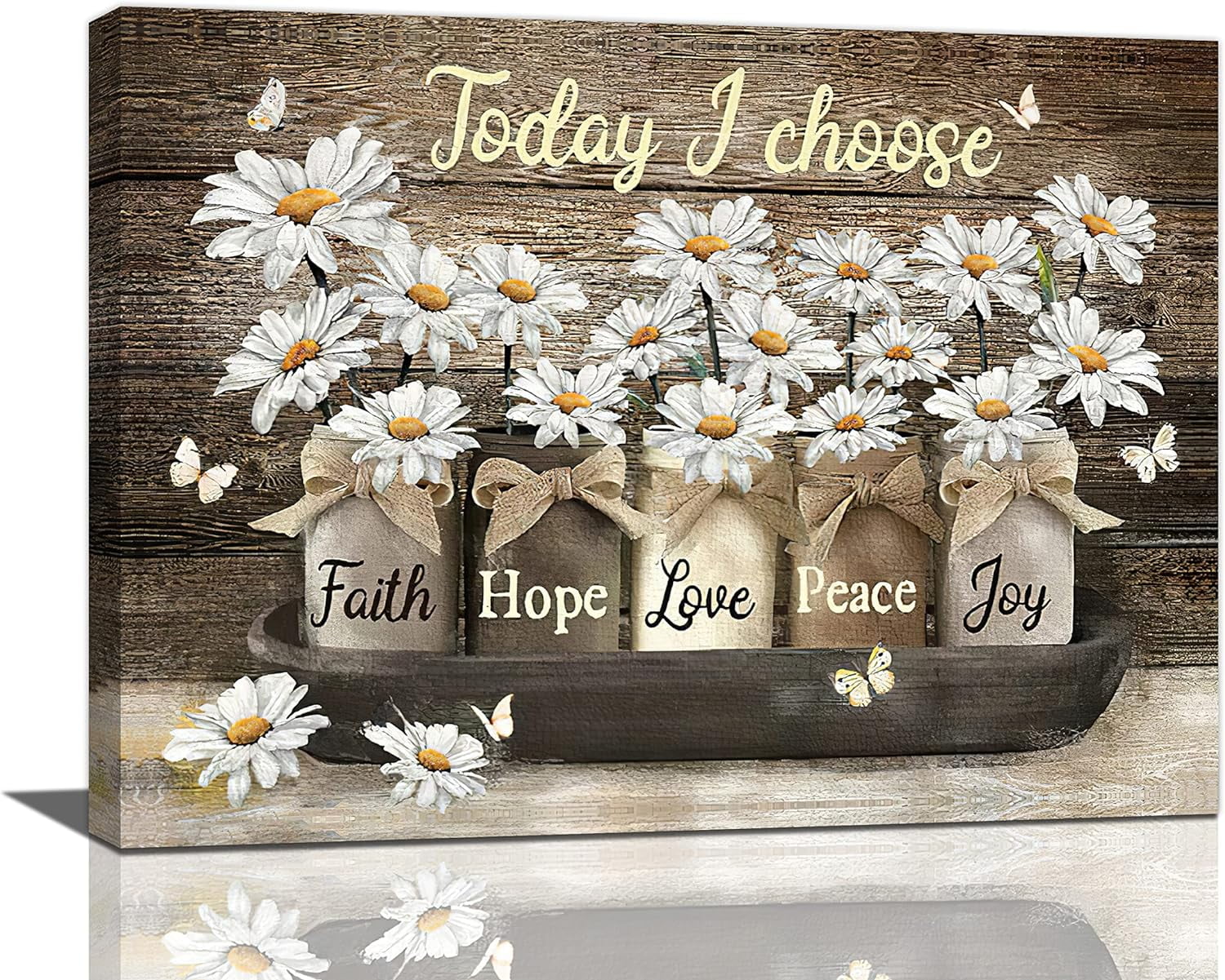 Daisy Canvas Wall Art Country White Daisies Butterfly Flowers Wall ...