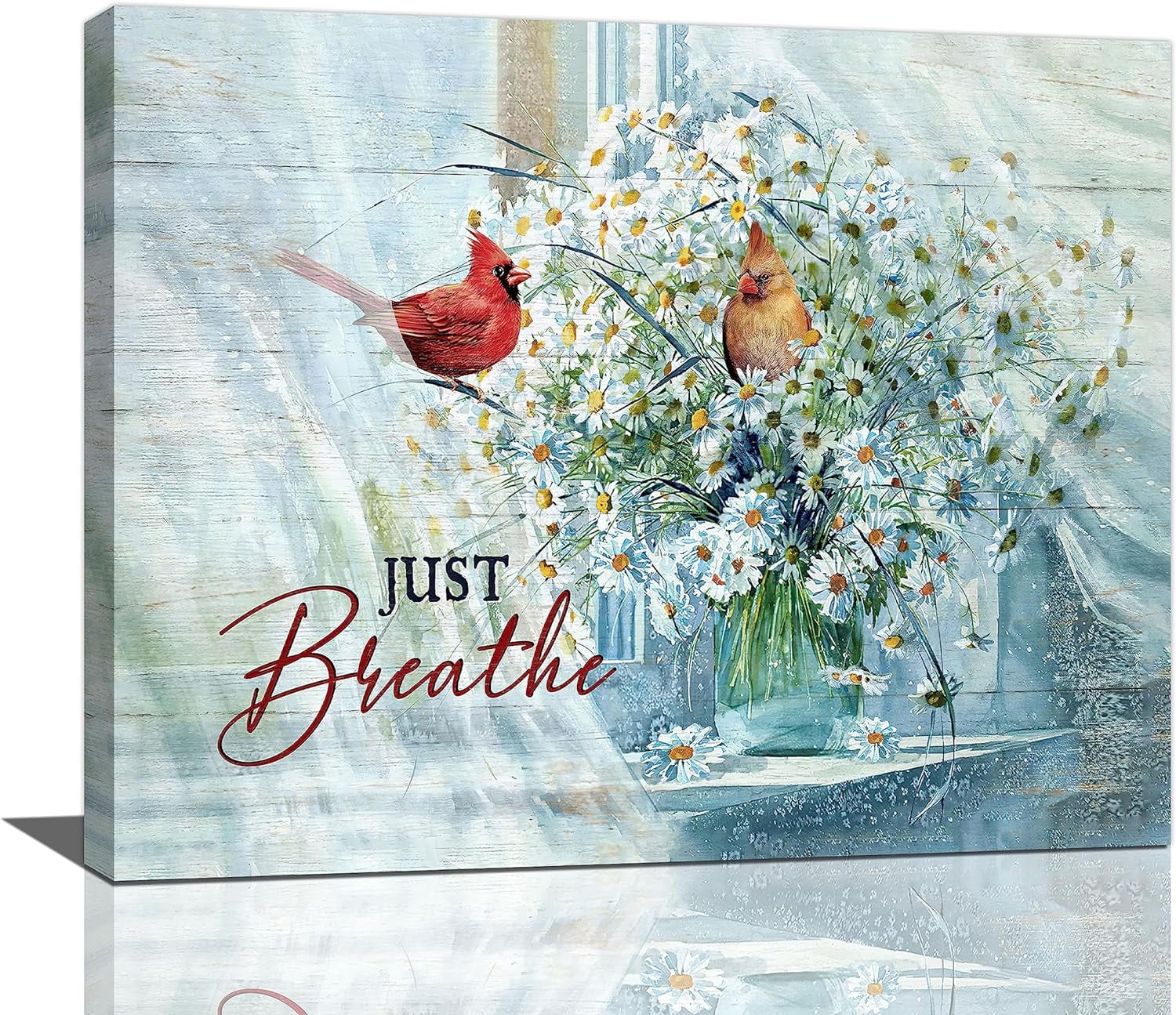Daisy Cardinal Decor Wall Art Rustic Daisy Red Cardinal Bird Pictures ...