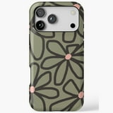 Daisy Chain Pattern Dark Sage Green iPhone Case 11 to 17 Pro Max ...