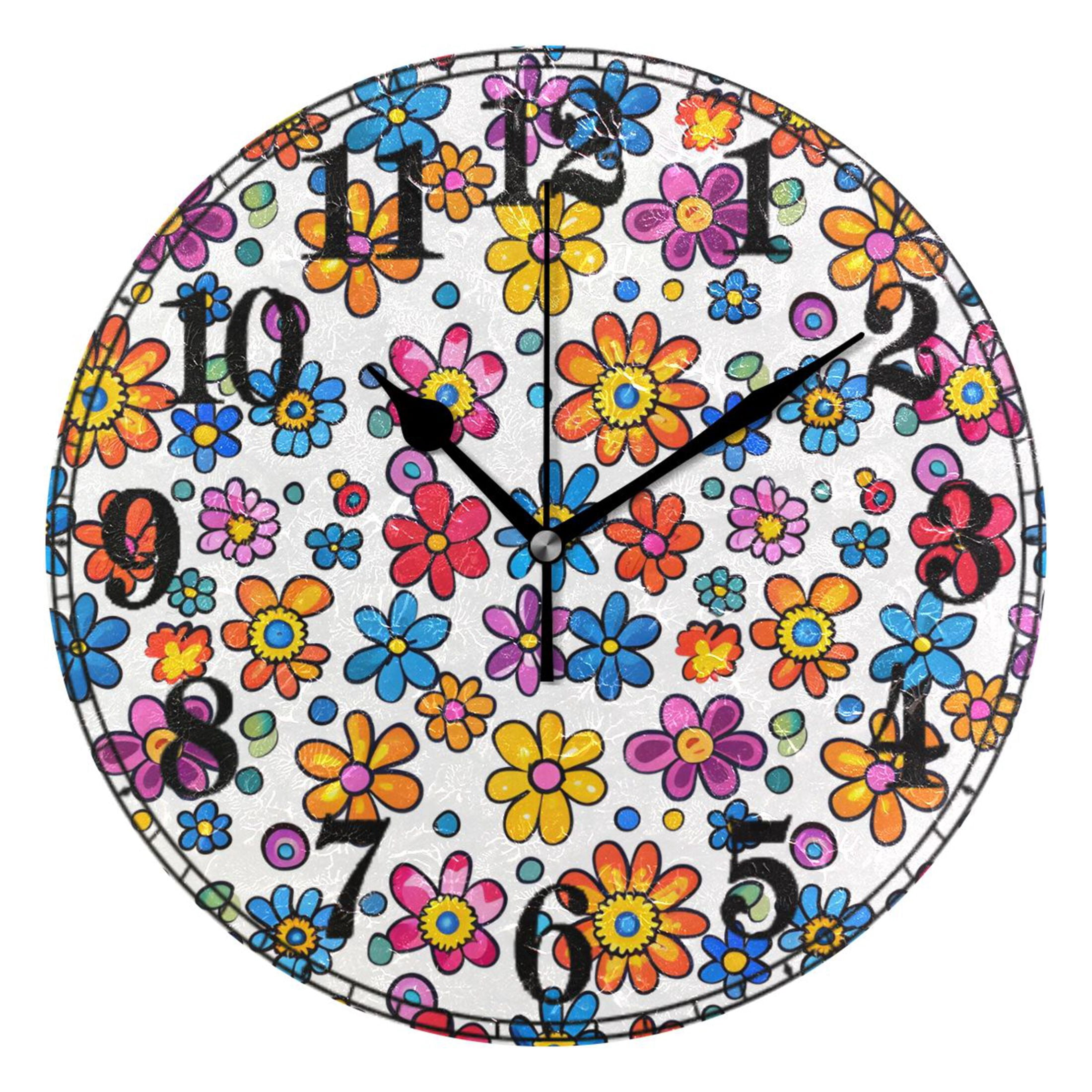 Daisy Chamomile Flower Silent Wall Clock 10" Non-Ticking Battery Clock ...