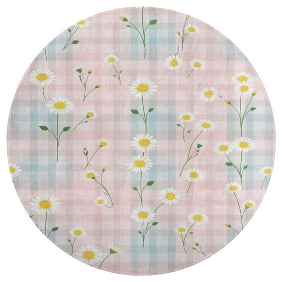 Daisy Checkered Pattern Round Area Rug,Circle Carpet Rug for Living ...