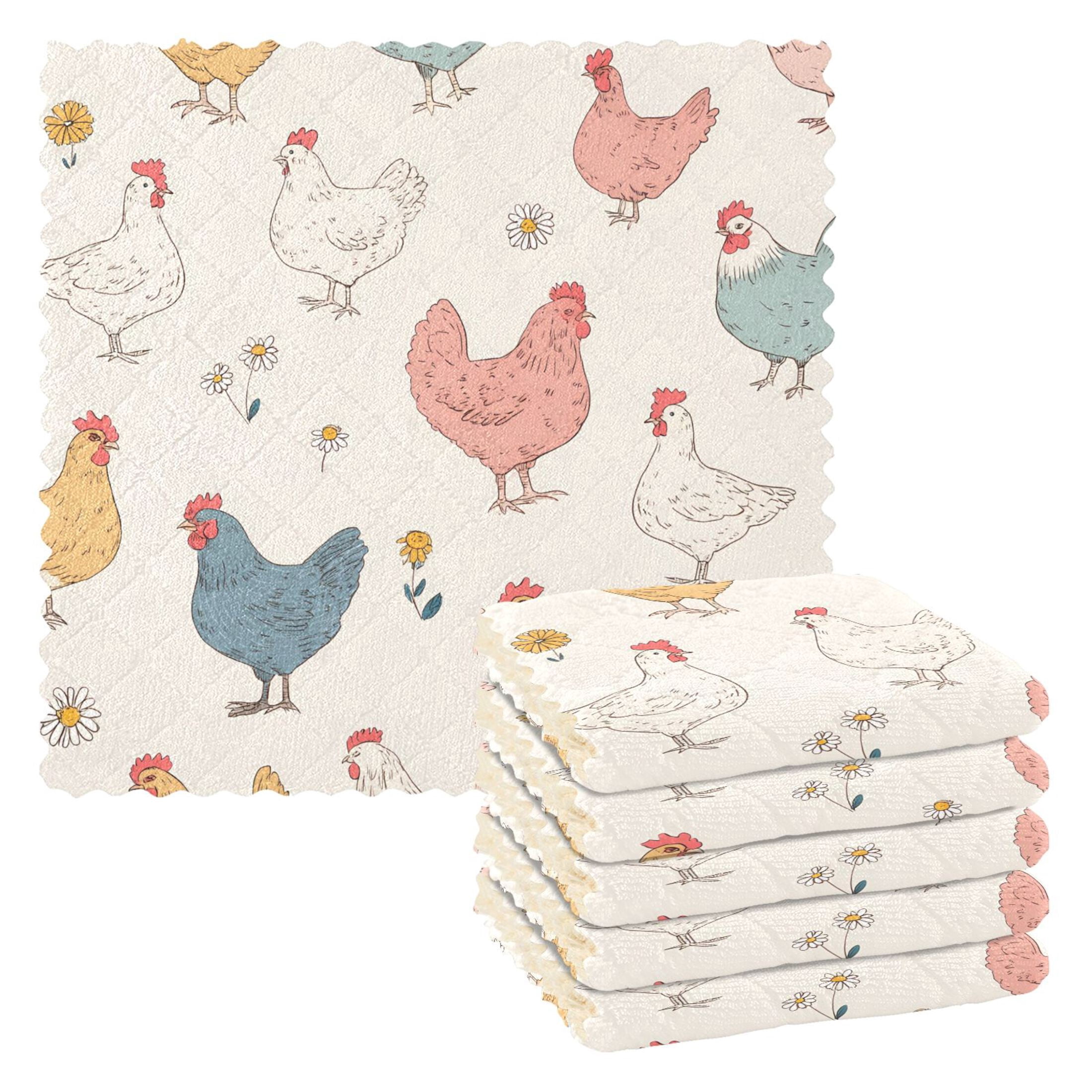 Daisy Chicken Kitchen Cloth Dish Towels for Drying Washing Absorbent ...