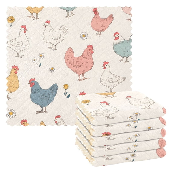 Daisy Chicken Kitchen Cloth Dish Towels for Drying Washing Absorbent ...