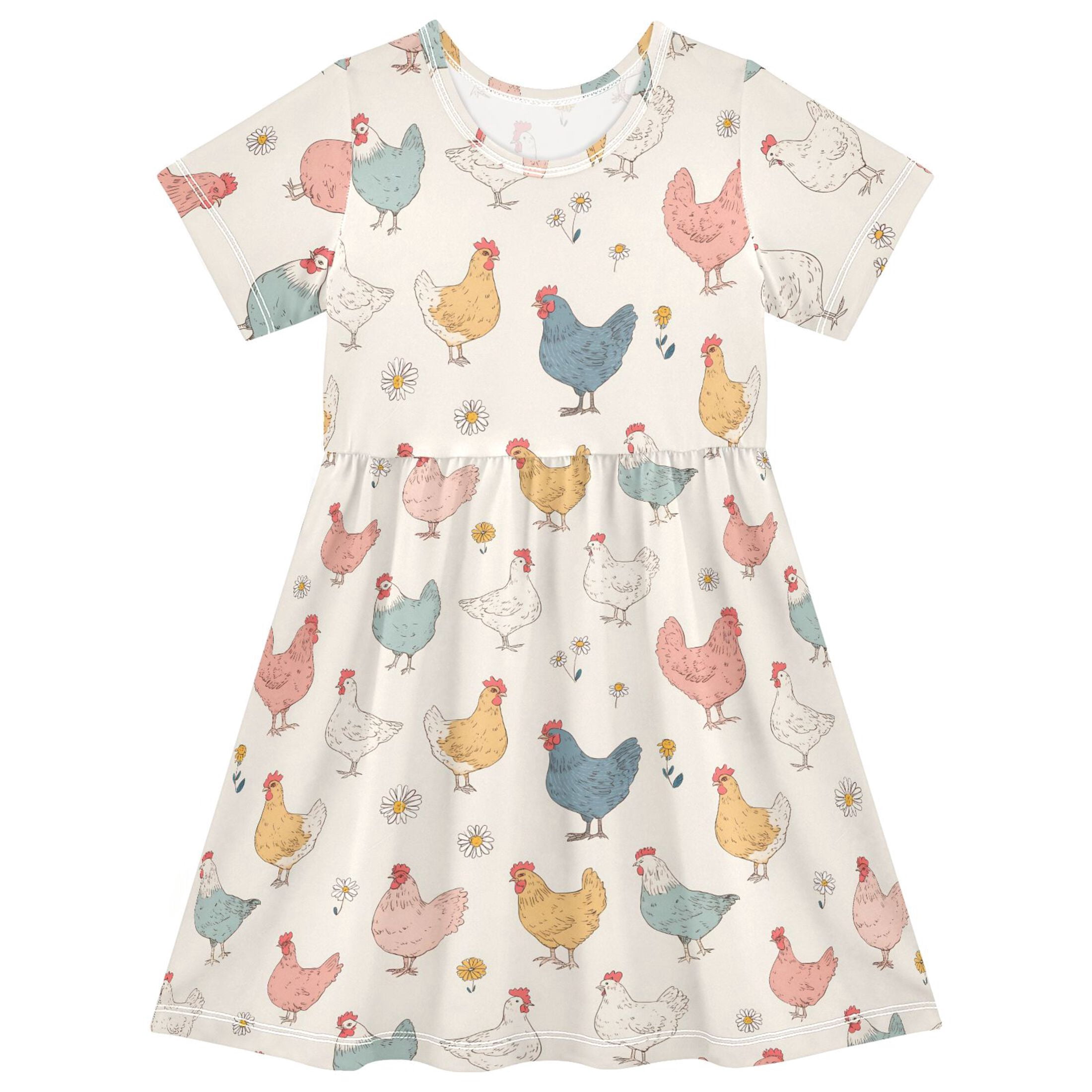 Daisy Chicken Short Sleeve Dress A-Line Cute Midi Casual Sundress 2-8 ...