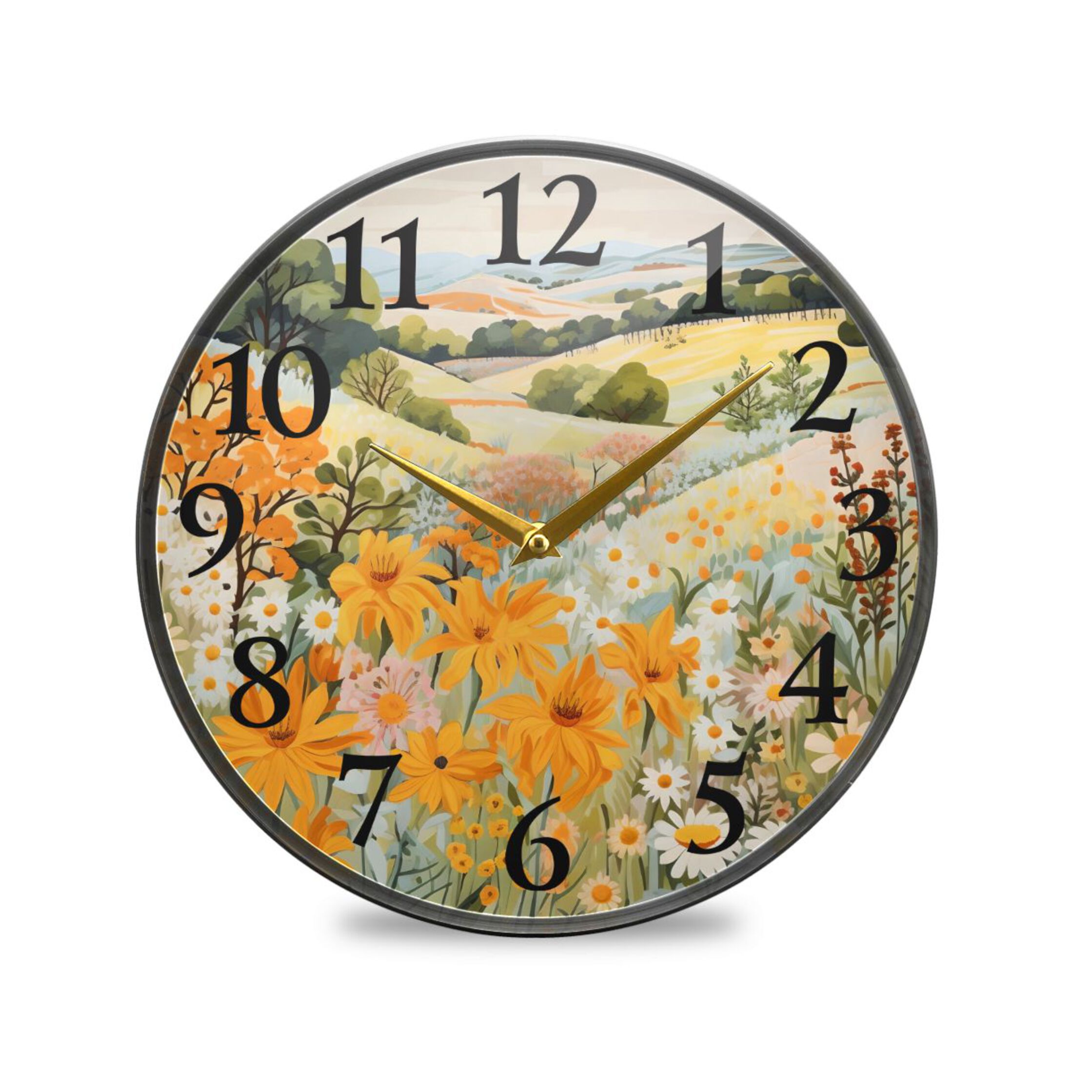 Daisy Chrysanthemum Floral Wall Clocks Battery Operated 11.9 Inch Round ...