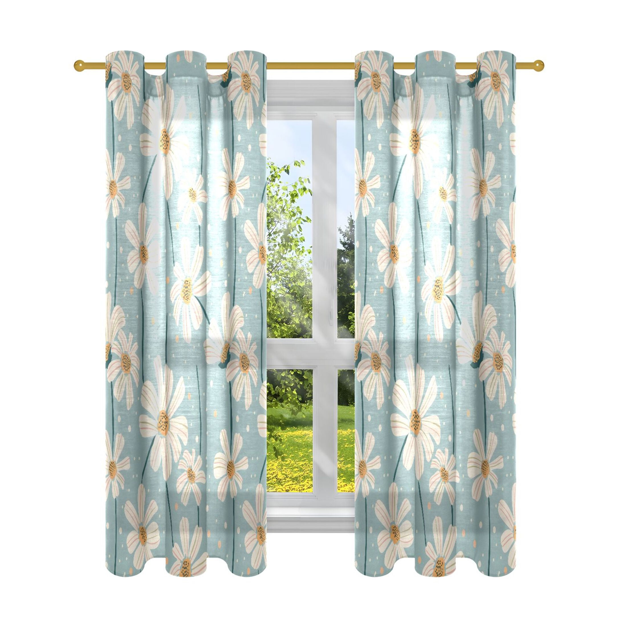 Daisy Chrysanthemum Flower Sheer Curtains 2 Panels Set Grommet Drapes ...