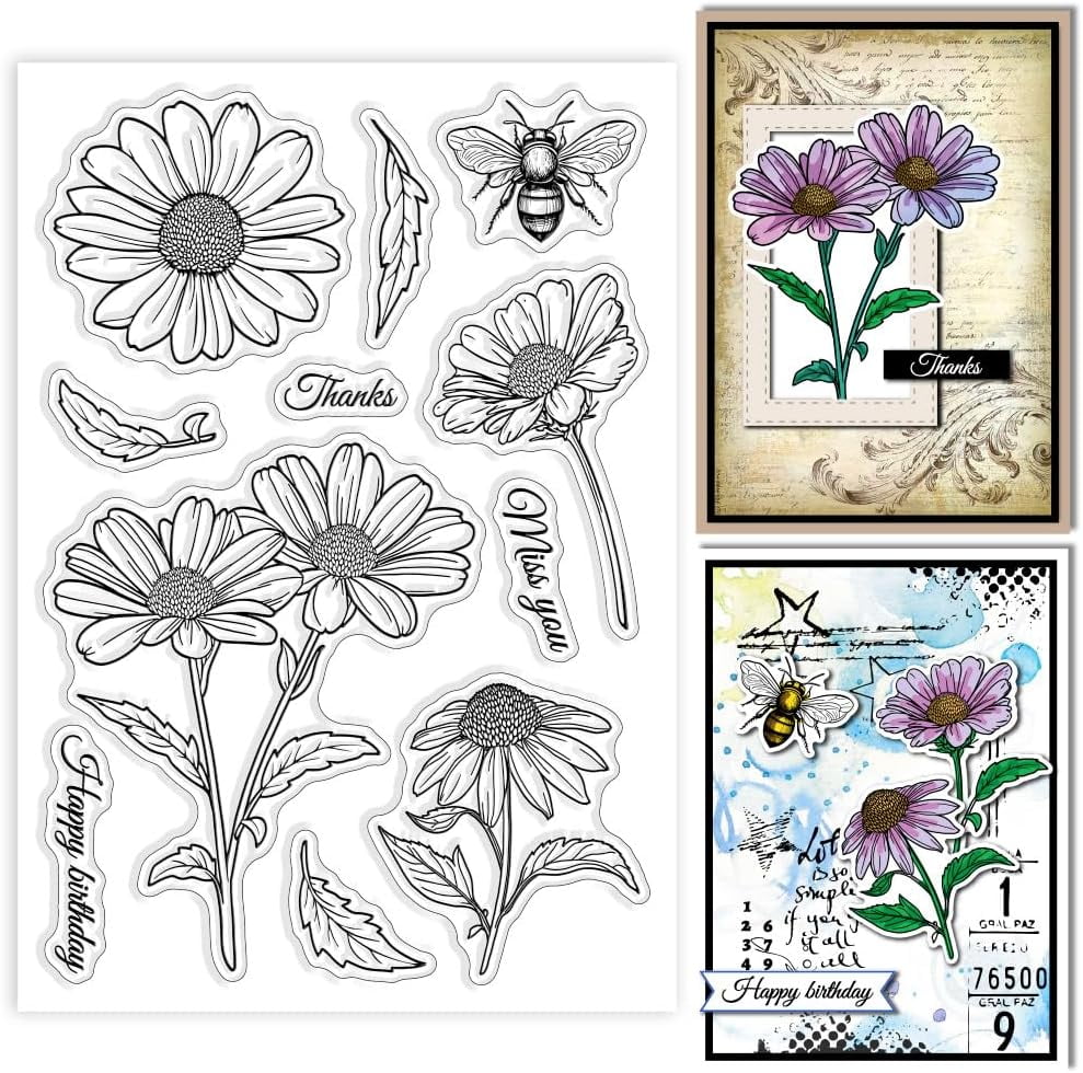 Daisy Clear Stamps Bee Flower Silicone Clear Stamp Seals Leaves ...