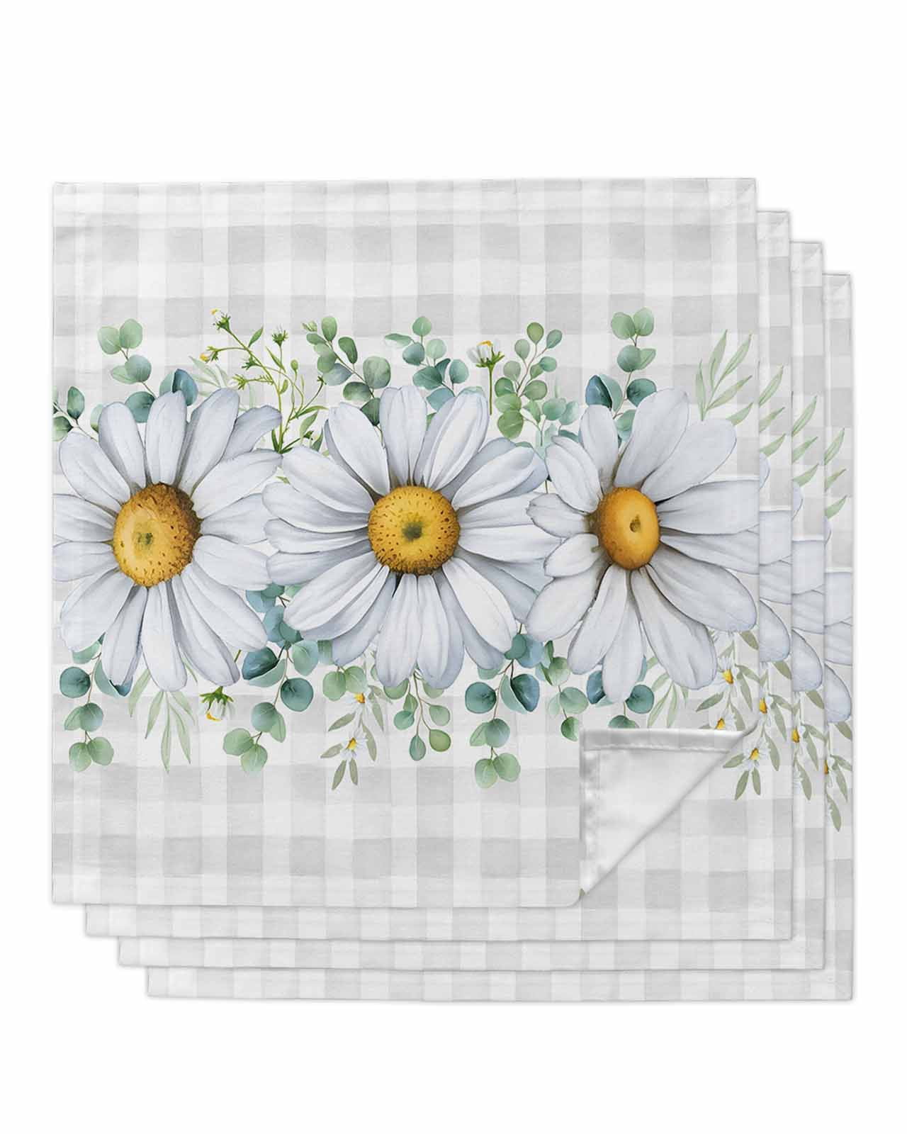 Daisy Cloth Napkins Set of 4 Reusable Dinner Napkins, Spring Floral ...