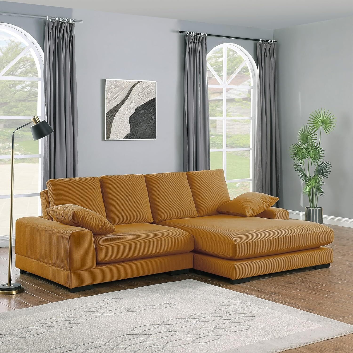 Daisy Convertible Sectional Velvet Sofa Couch L-Shaped in Orange Color ...