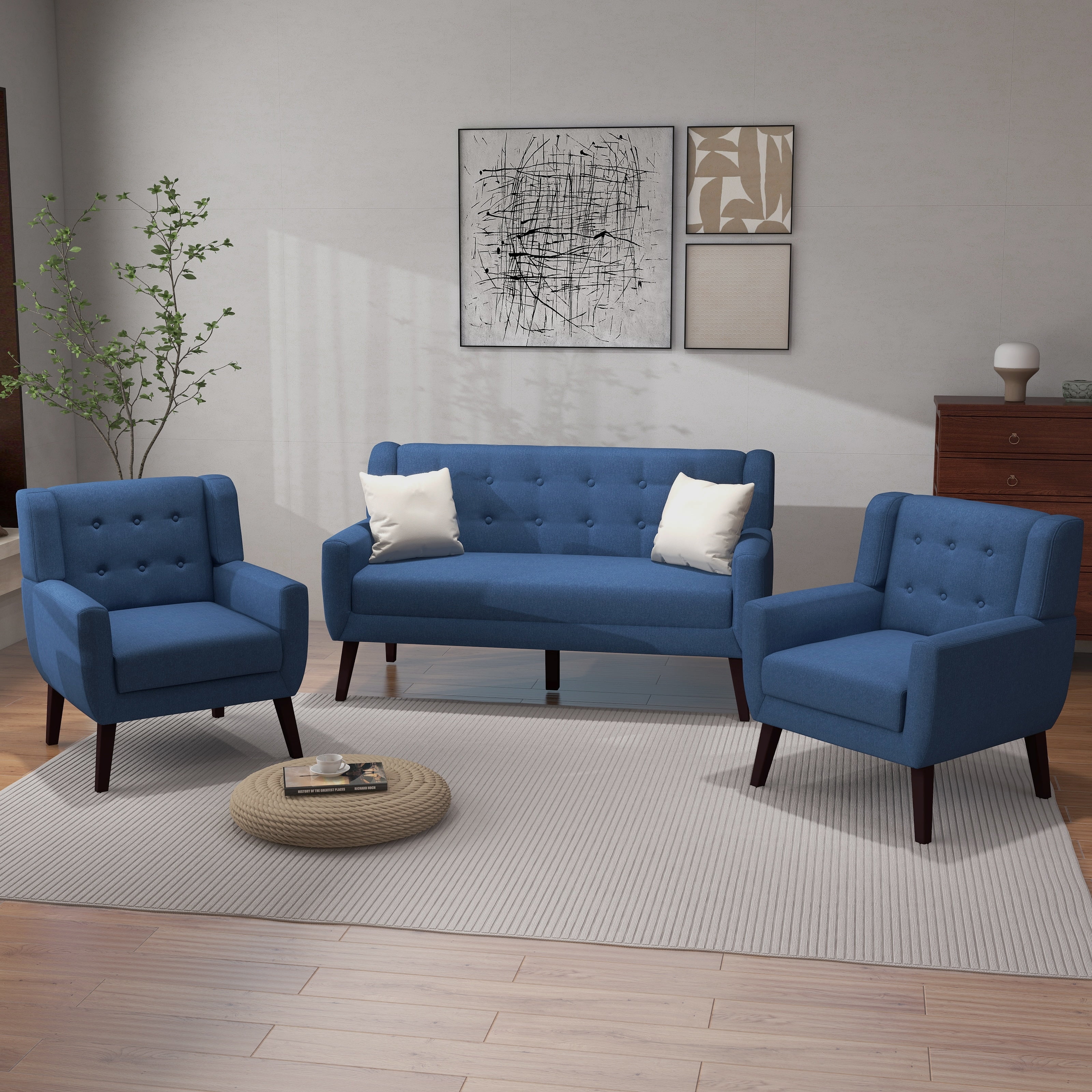 Uixe Cotton/ Linen Look Fabric Modern Accent Chair Armchair Sets Blue ...