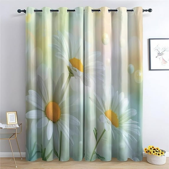 Daisy Curtains For Bedroom, White Floral Curtains For Living Room ...