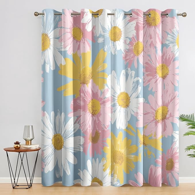 Daisy Curtains Blackout - Colorful Flower Blackout Curtains for Bedroom ...