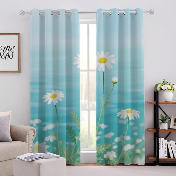 Daisy Curtains - Flowers Window Curtains, White Flowers Drapes Window ...
