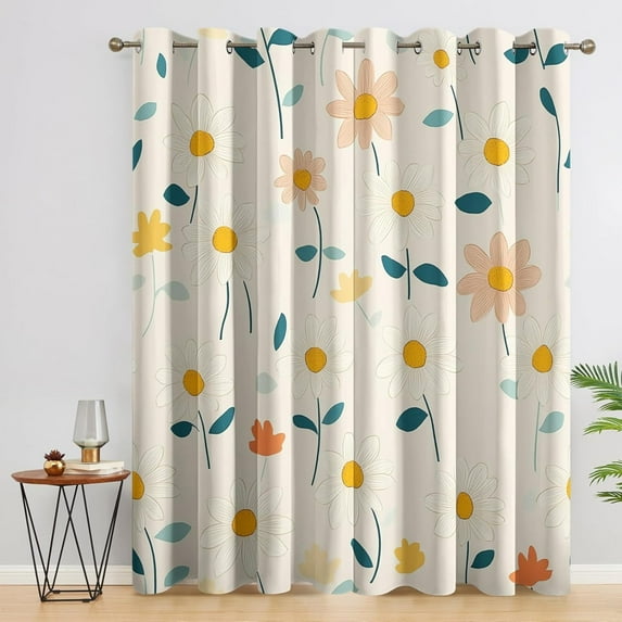Daisy Curtains For Living Room, Floral Boho Pattern Design Blackout ...
