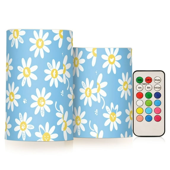 Daisy Cyan Flameless LED Candle Set with Remote, Battery Operated Color ...
