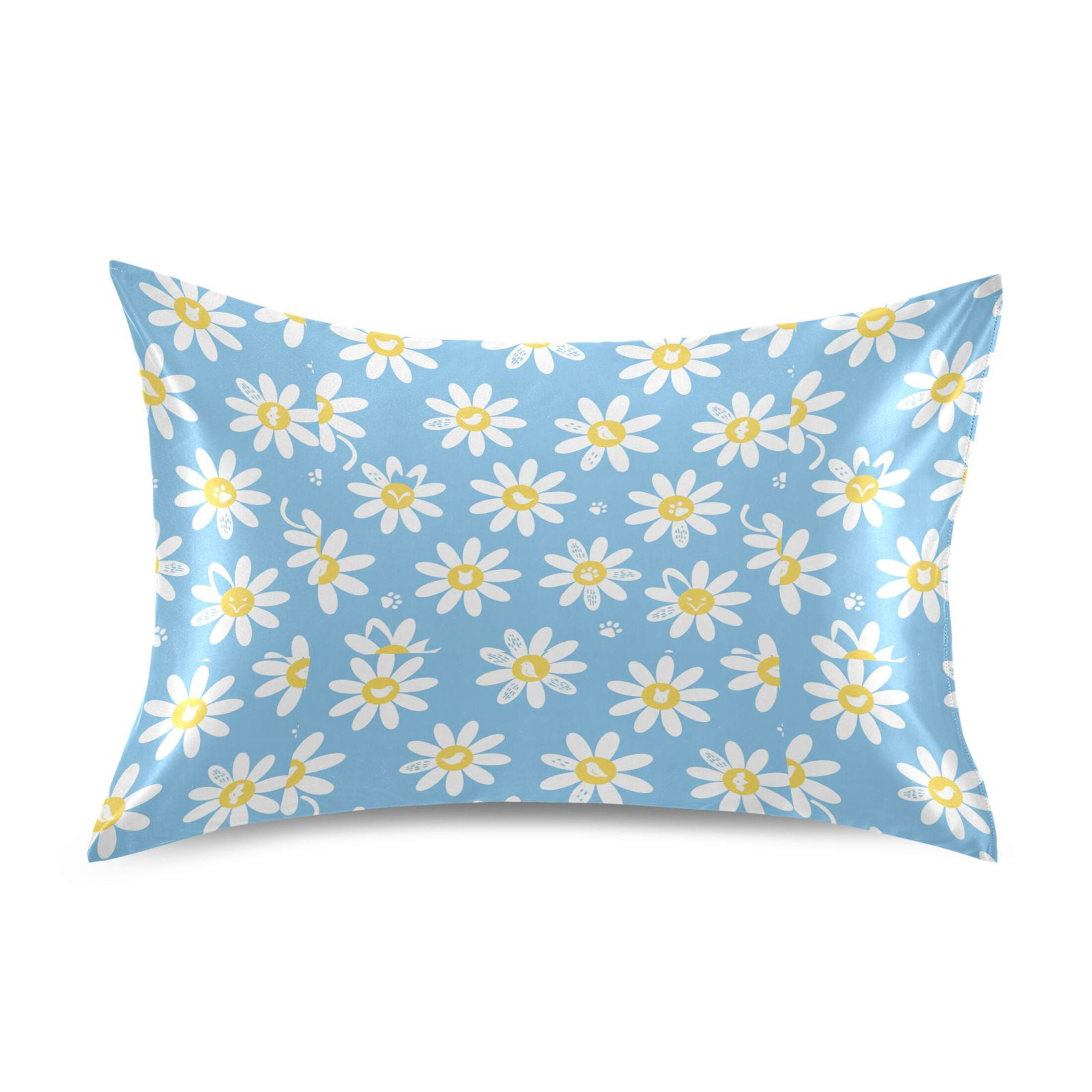 Daisy Cyan Standard Size Satin Pillowcase 20''x26'' Double-Sided Print ...
