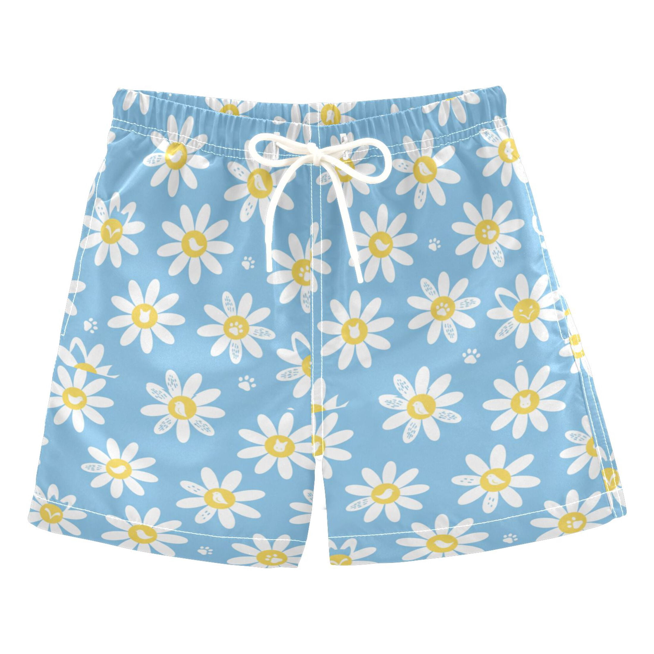 Daisy Cyan Swim Trunks Quick Dry Beach Pool Board Shorts Lightweight ...