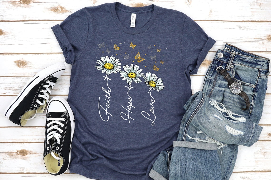 Daisy, Daisy Hope Faith Love Shirt, Wildflower Shirt, Boho Shirt, Floral T-Shirt, Birth Month ...