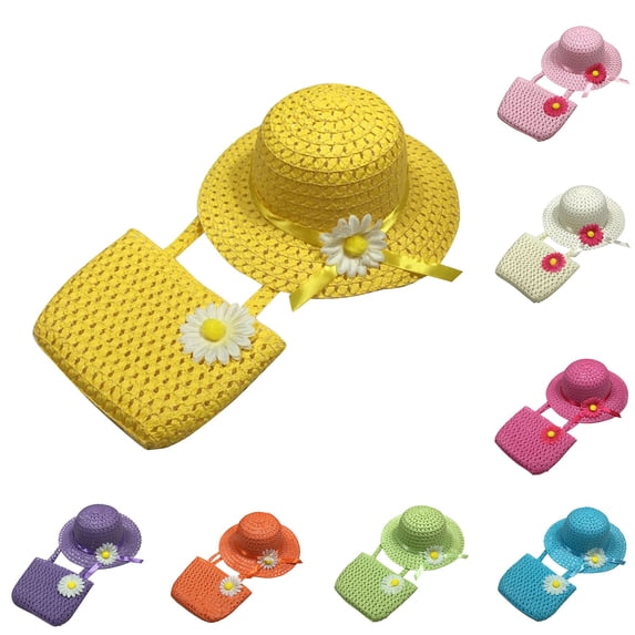 Daisy Decorated Straw Woven Wide Brim Hat with Tote Bag - Summer Beach ...