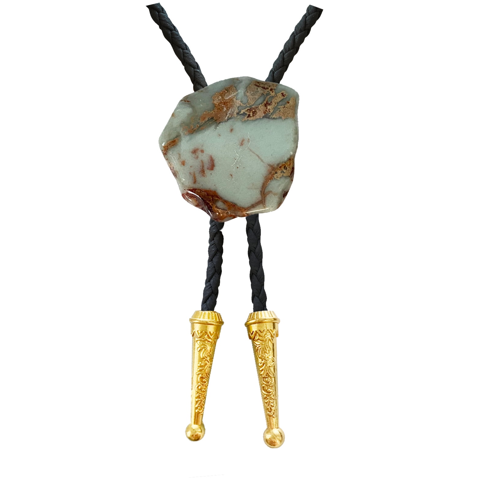 Daisy Del Sol Aqua Terra Stone Bolo Tie Braided Vegan Faux Leather Gold ...