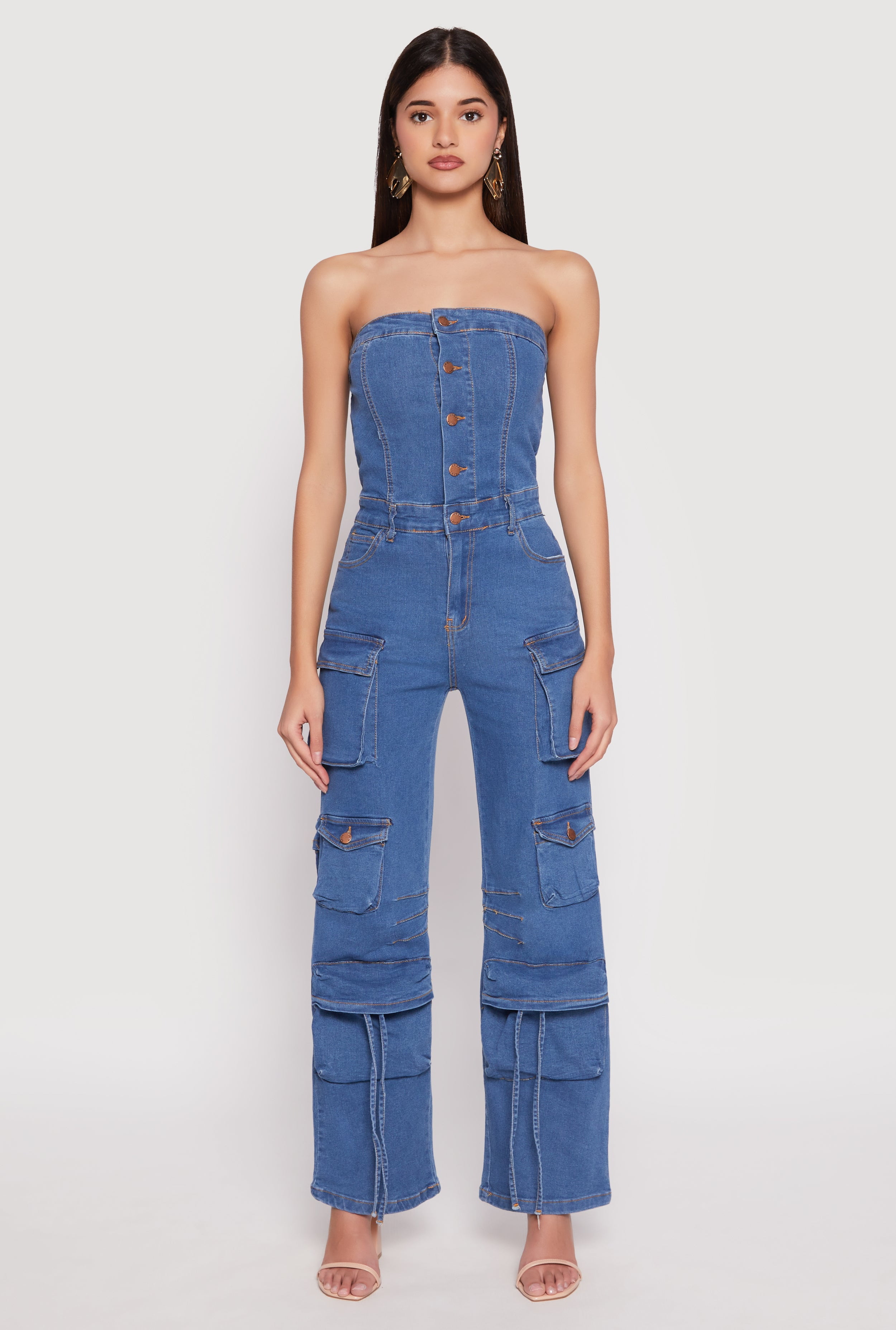 Womens Daisy Denim Straight Leg Cargo Jumpsuit - Walmart.com