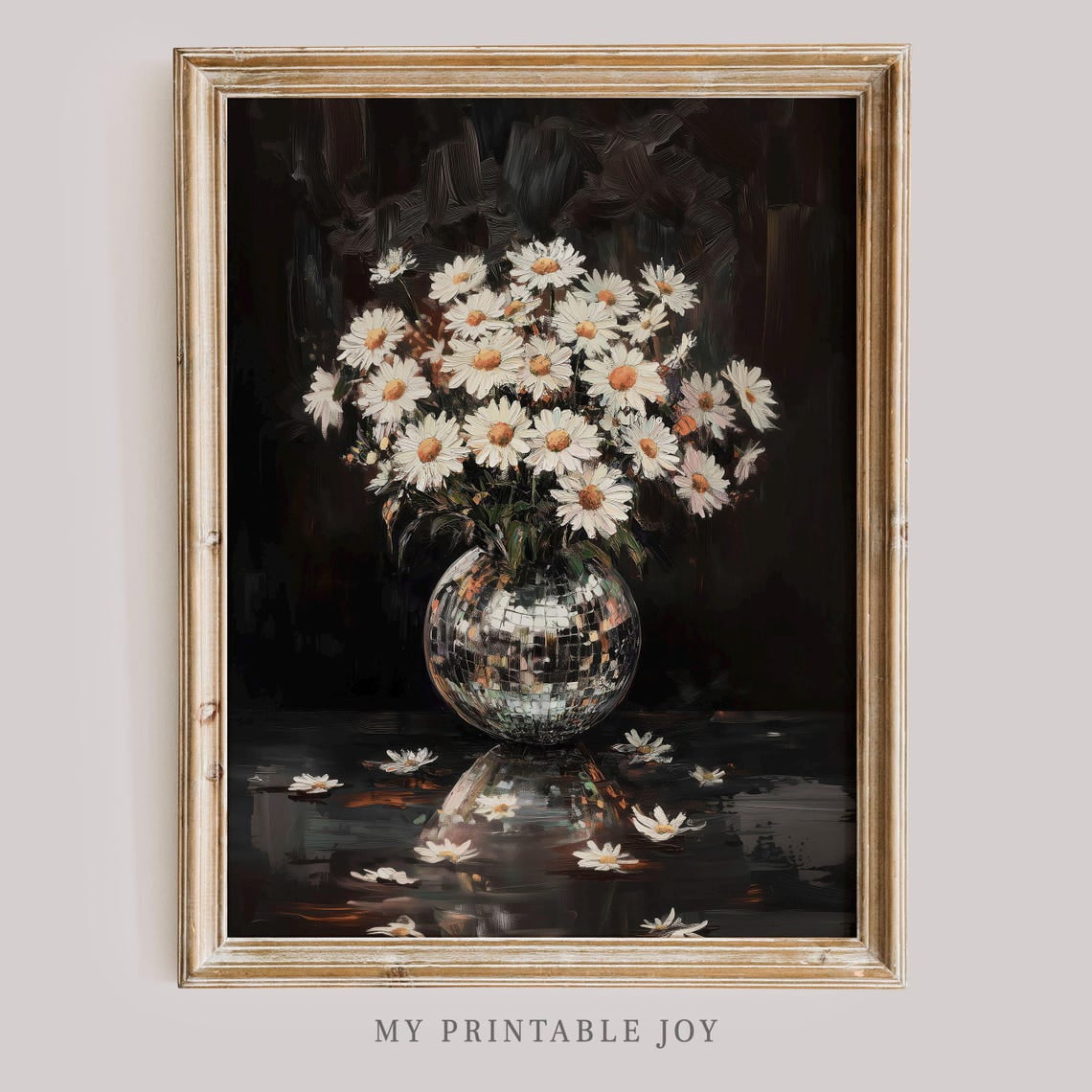 Daisy Disco Ball Vase Poster Wall Art Dark Academia Floral Print Retro ...