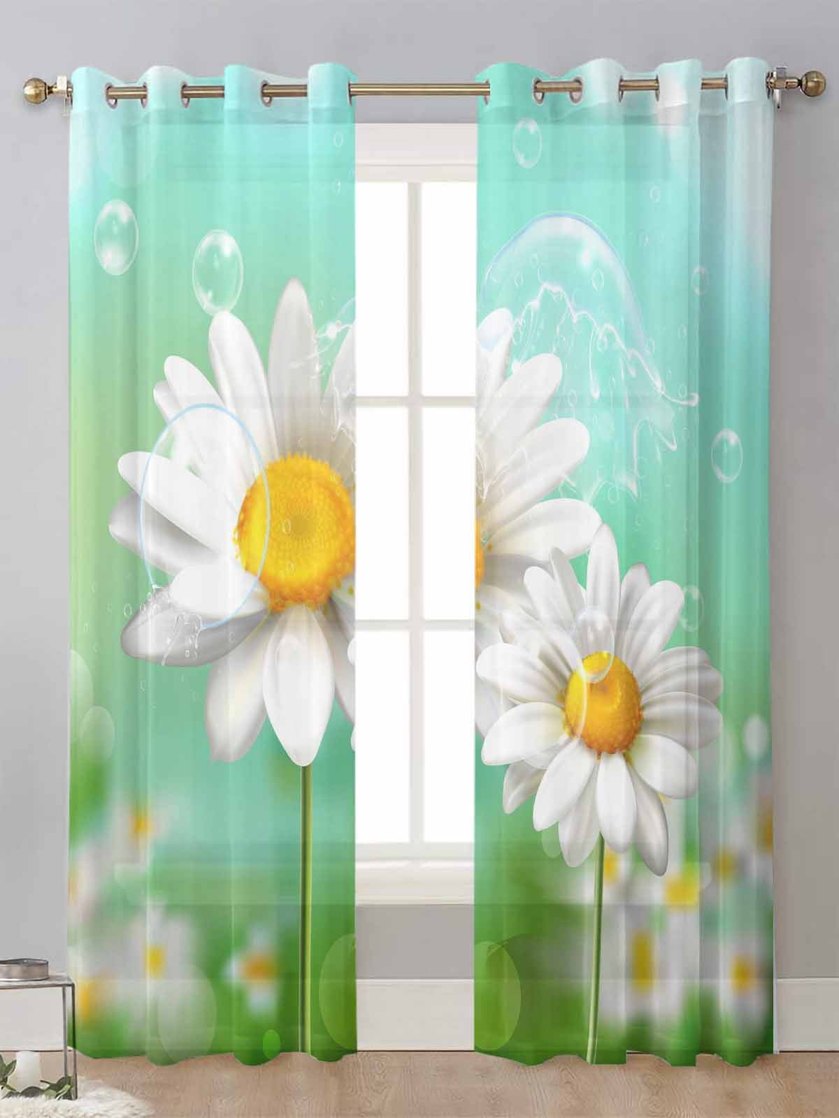 Daisy Drops Flower Sheer Curtains For Living Room Window Screening ...