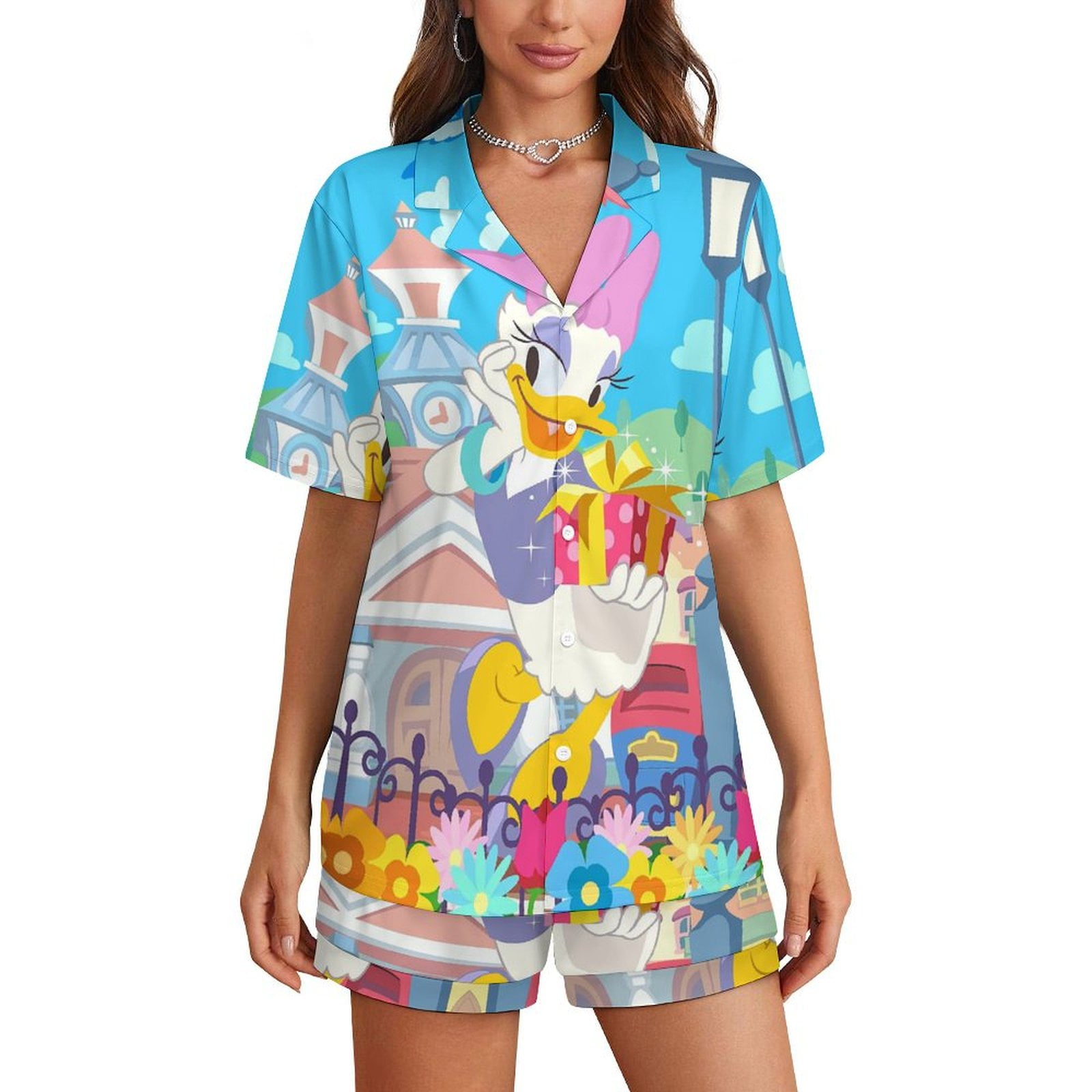 Daisy Duck Pajamas Set Button Down 2 Piece Pjs Shorts Set Soft ...