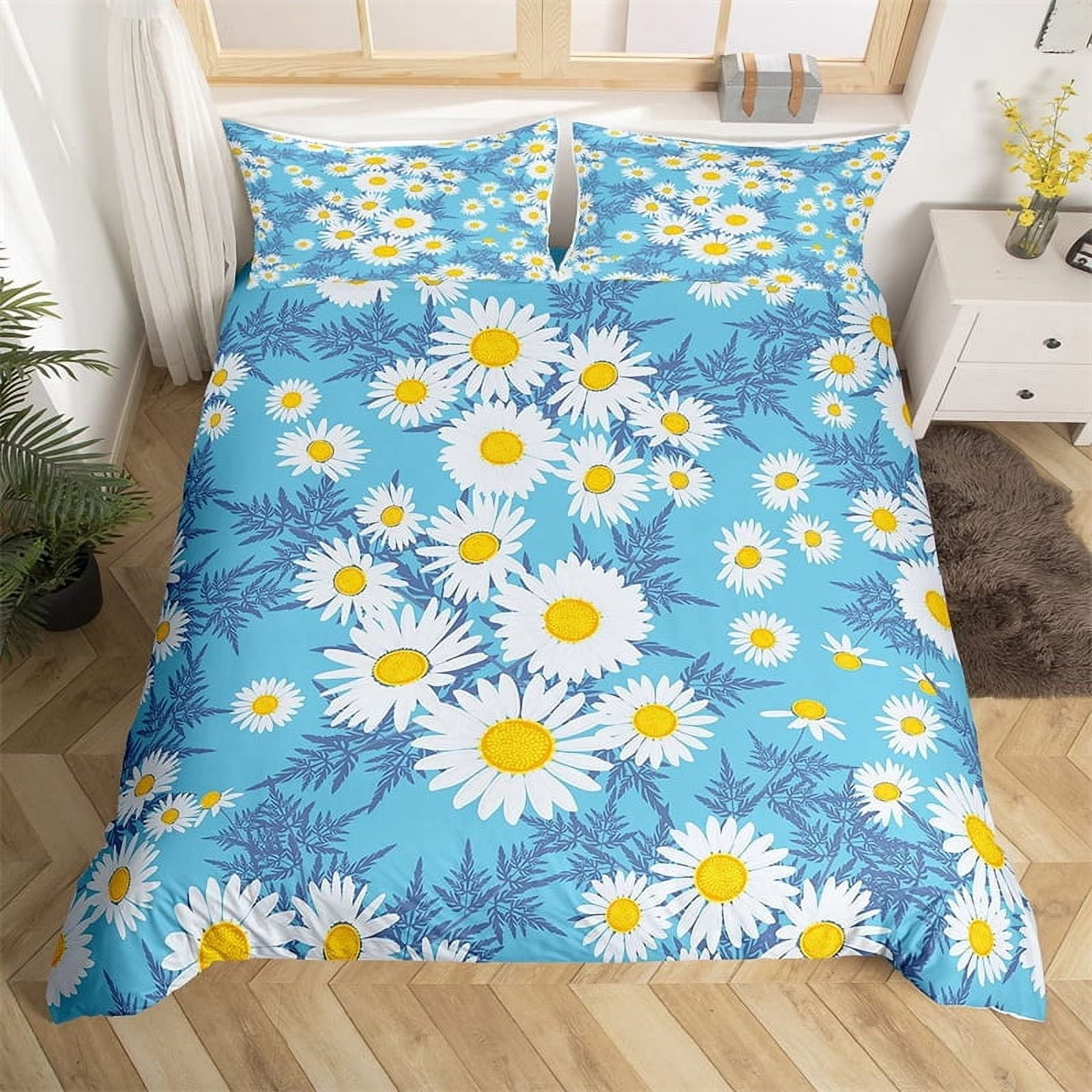 Daisy Duvet Cover Botanical Floral Bedding Set Microfiber Natural ...