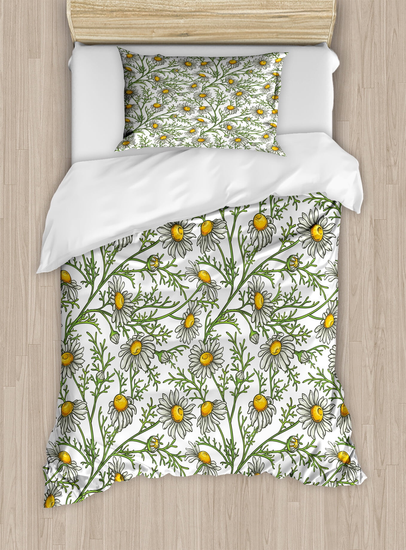 Daisy Duvet Cover Set, Chamomile Blossoms Field Flourishing Spring ...
