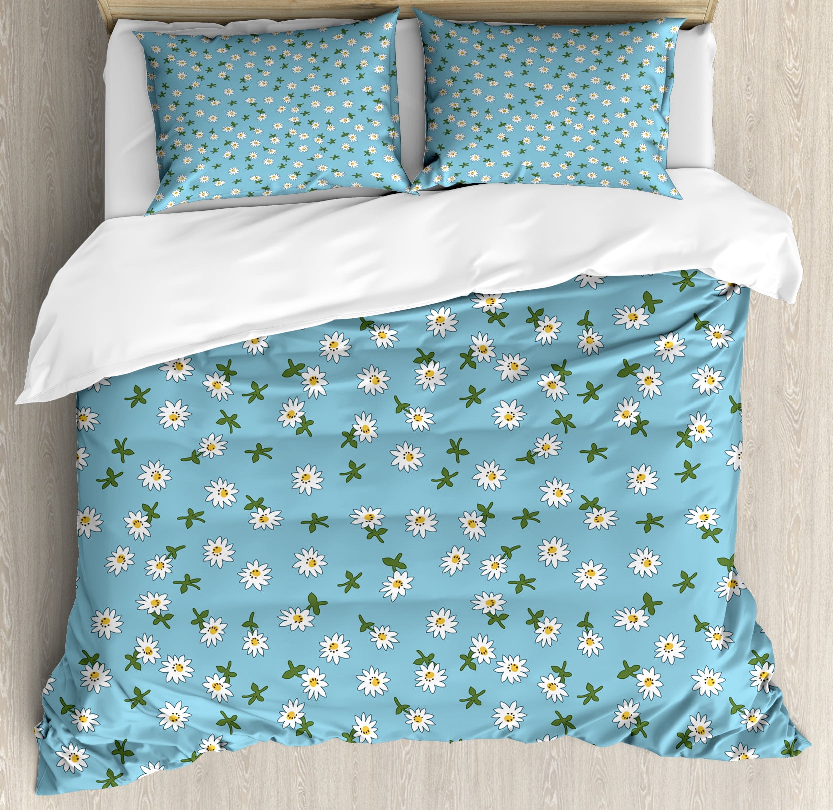 Daisy Duvet Cover Set, Hand Drawn Natural Look Picked Daisy Flowers ...